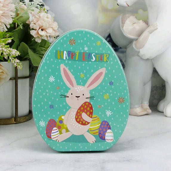 Easter Egg Tin Box with Rabbit Pattern Candy Chocolate Storage ...