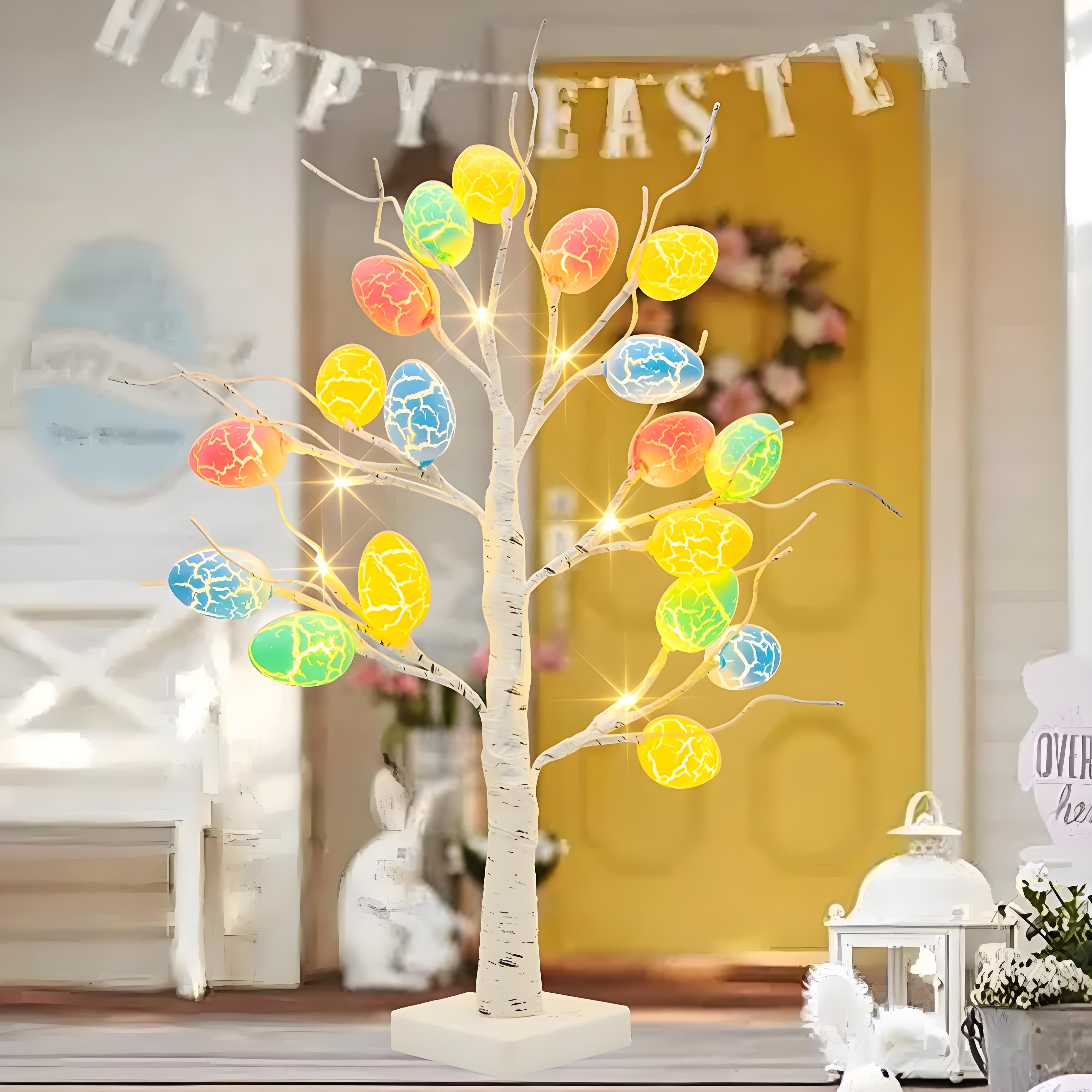 Easter Egg Tree, 24" Battery Operated Lighted Tabletop Tree with LED ...