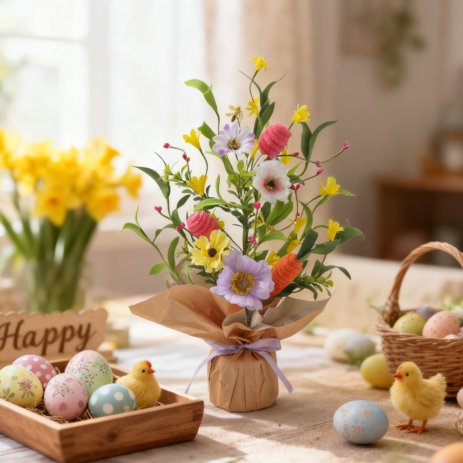 Easter Egg Tree Potted Plants | Multicolor Plastic Holiday Decorations ...