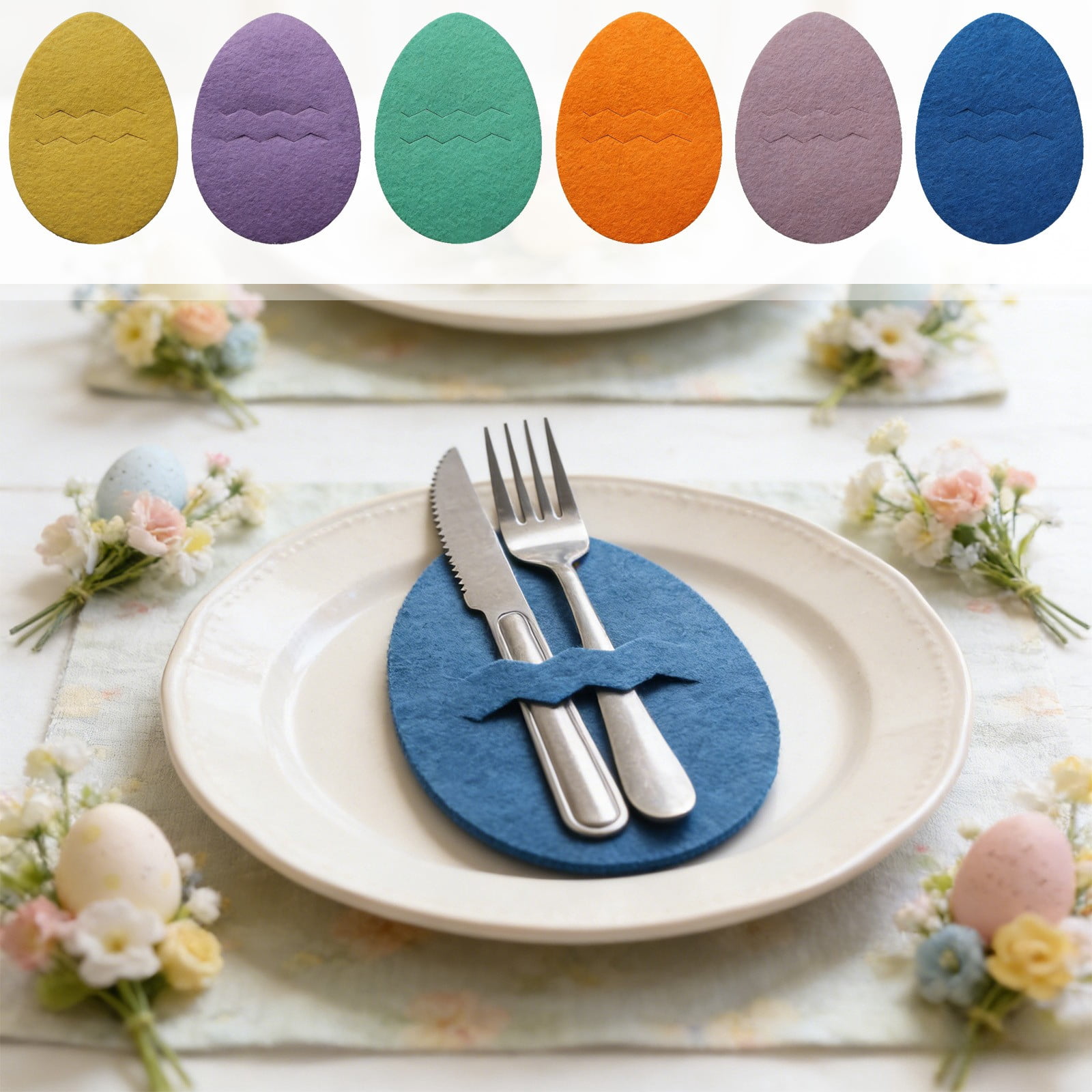 Easter Egg Utensil Cutlery Holders Disposable Fabric Egg Shaped Pouch ...