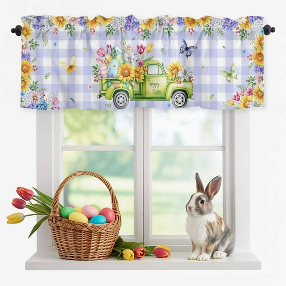 Easter Egg Valances for Windows, Green Truck Sunflower Blue Hydrangea ...