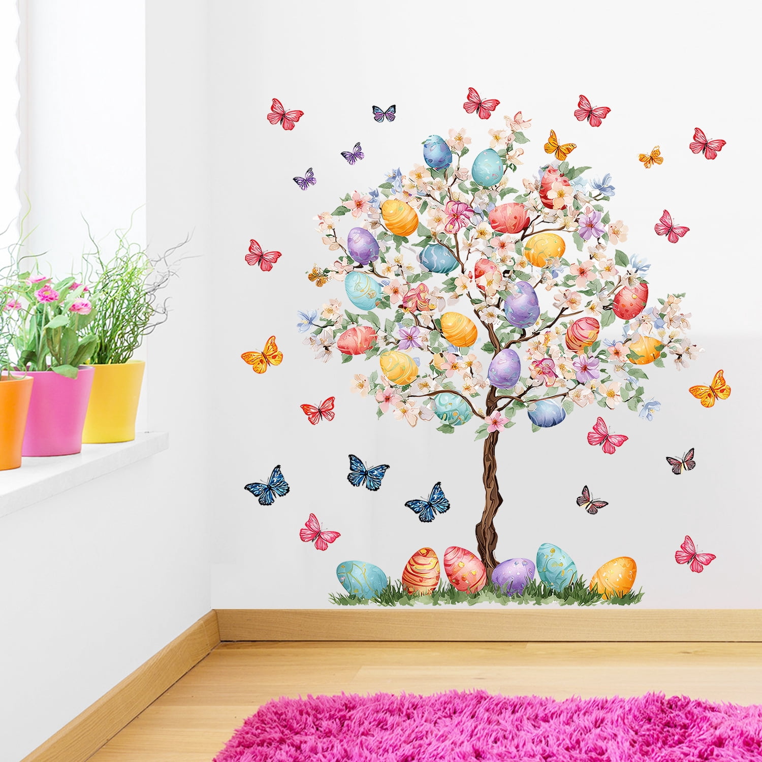 Easter Egg Wall Decals Tree Butterflies Colorful Wall Stickers 26x24 ...
