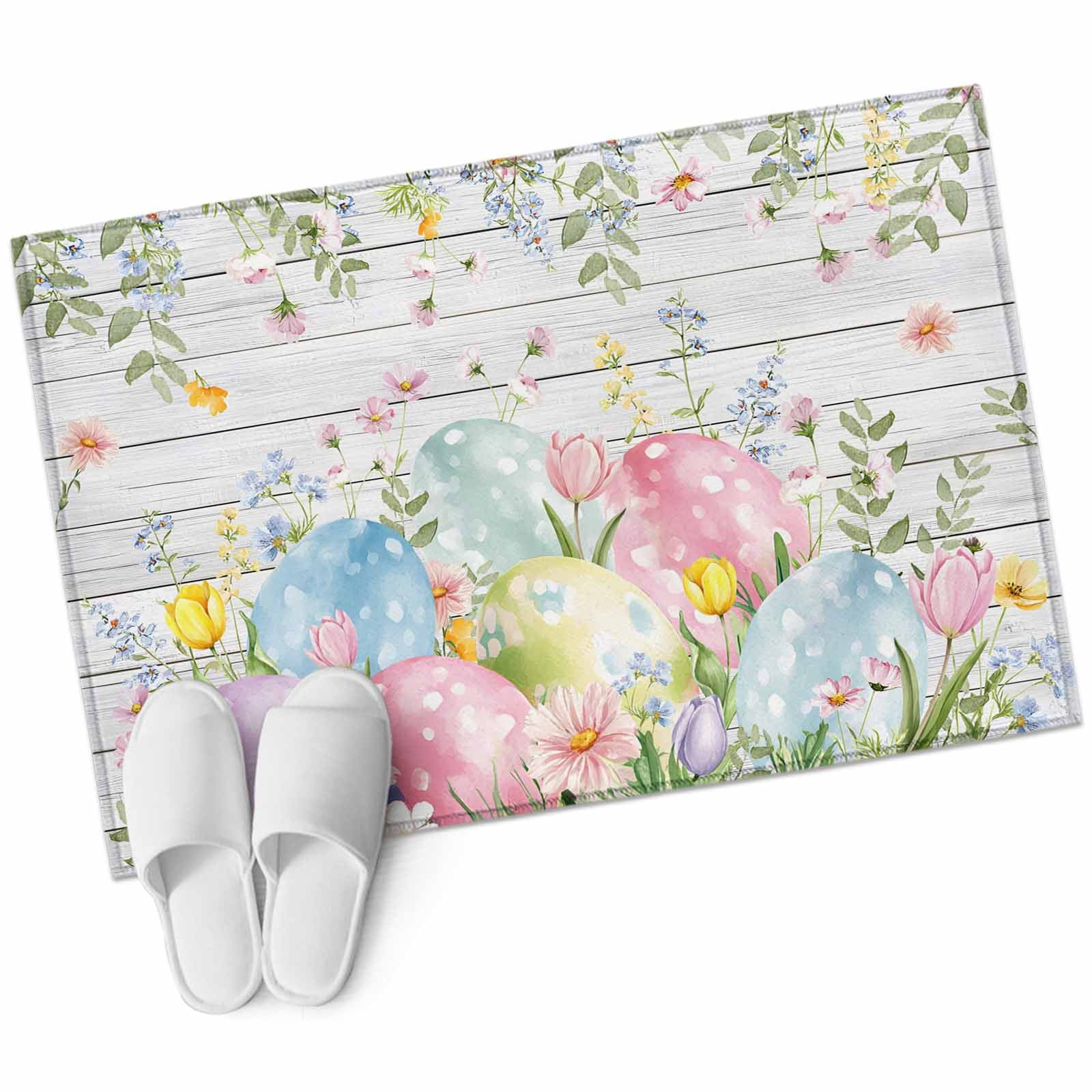 Easter Egg Washable Area Rug 2 x 3 ft Spring Blue Pink Eggs Pink Flower ...