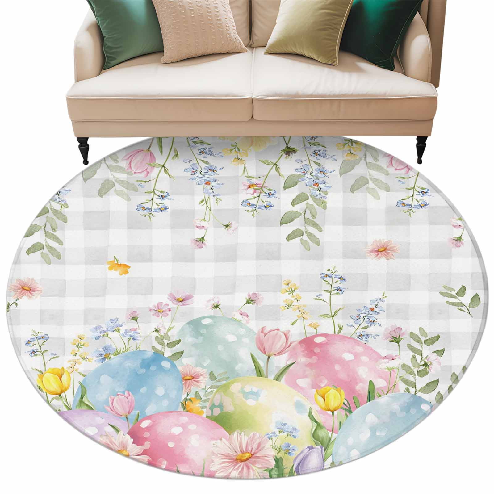 Easter Egg Washable Round Area Rug 6 ft, Spring Blue Pink Eggs Pink ...