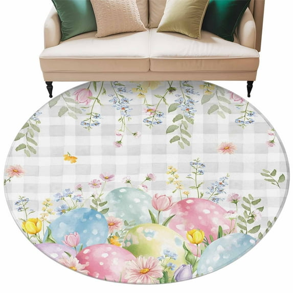 Easter Egg Washable Round Area Rug 6 ft, Spring Blue Pink Eggs Pink ...