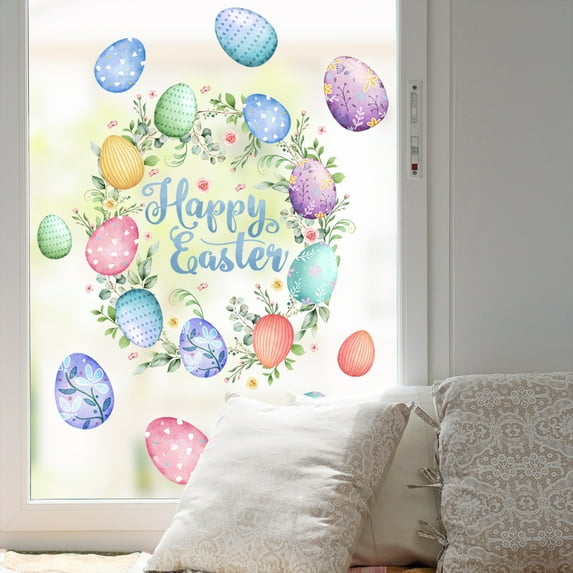 Easter Egg Wreath Bunny Window Clings – Removable Electrostatic Window ...