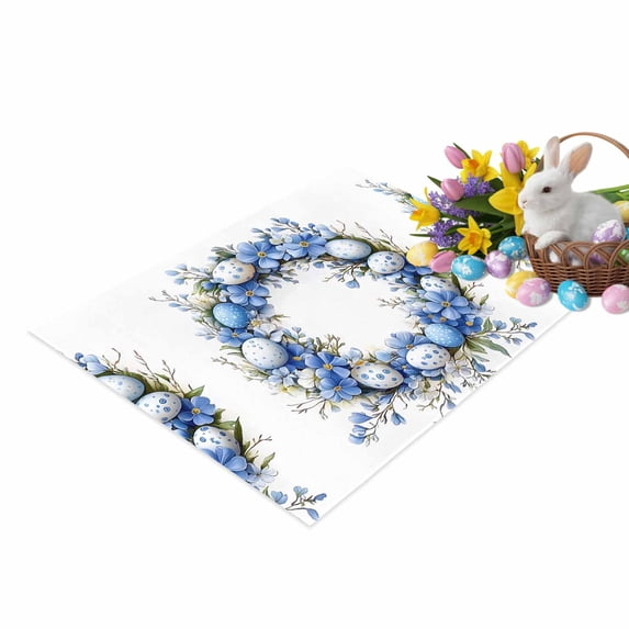 Easter Egg Wreath Door Mat Watercolor Blue White Eggs Spring Blue ...