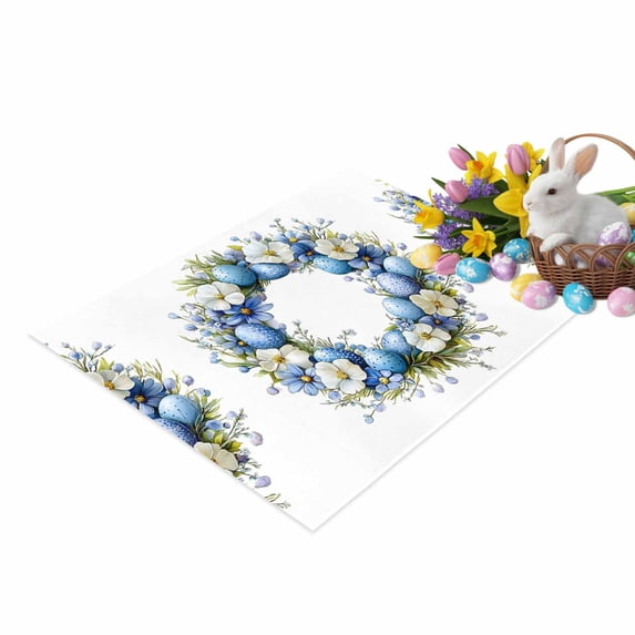 Easter Egg Wreath Door Mat Watercolor Blue White Eggs Spring Blue White ...