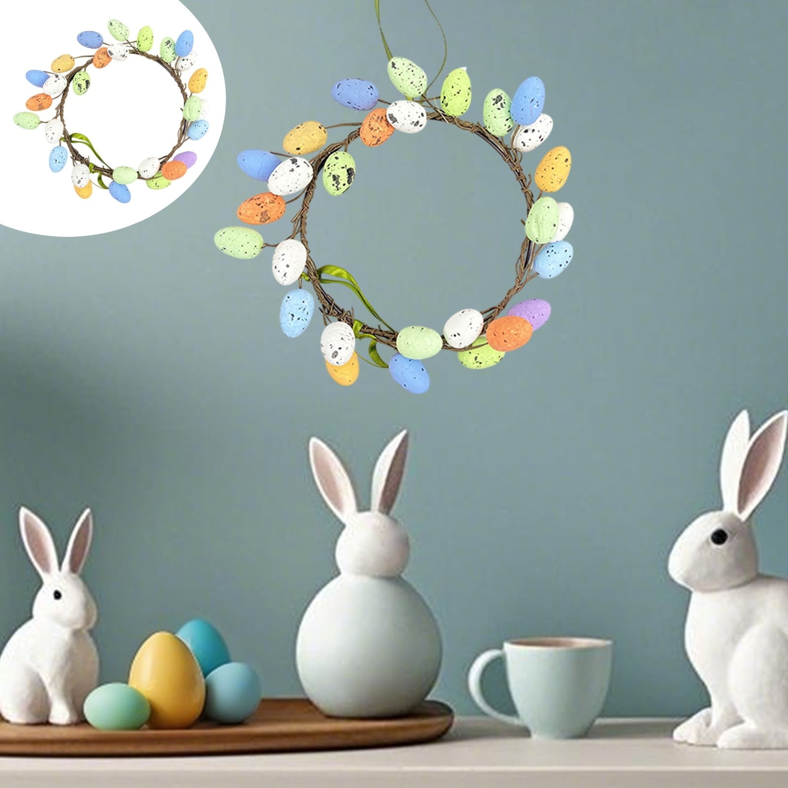 Easter Egg Wreath - Multicolor Foam Simulated Eggs Door Hanging ...
