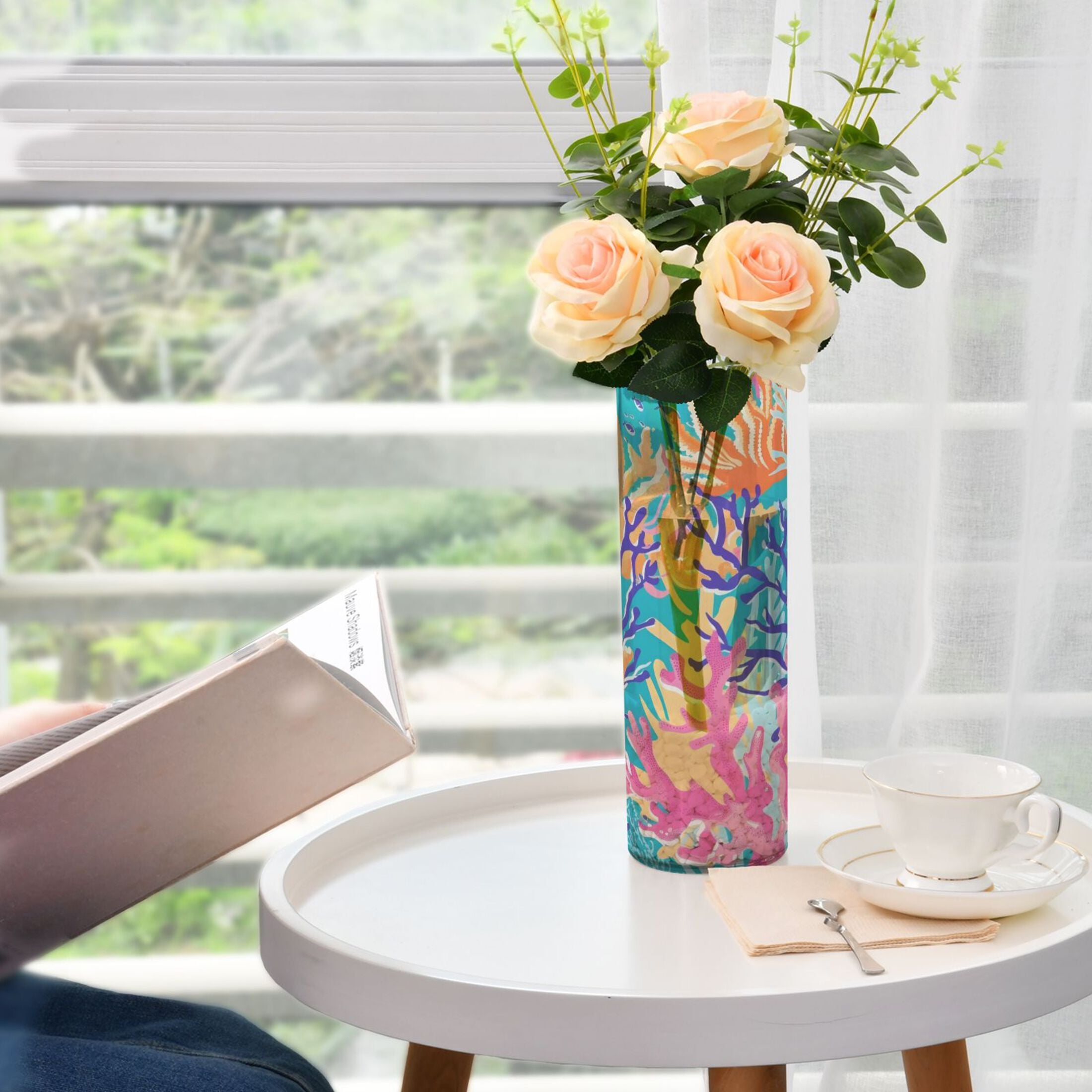 Alcohol Ink Flowers Flower Vase 11.8x3.9 inch Vases Clear Non Breakable ...