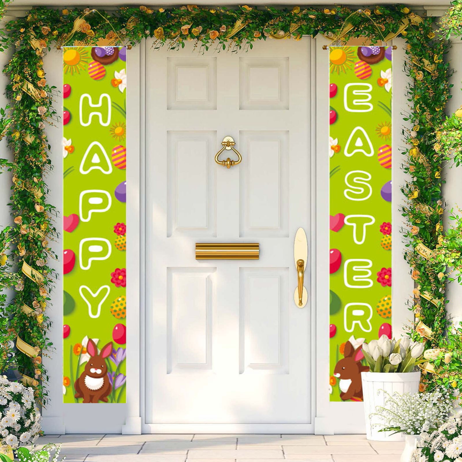 Easter Eggs- 1 PCS Happy Easter Porch Banner Bunny Egg Rabbit Party ...