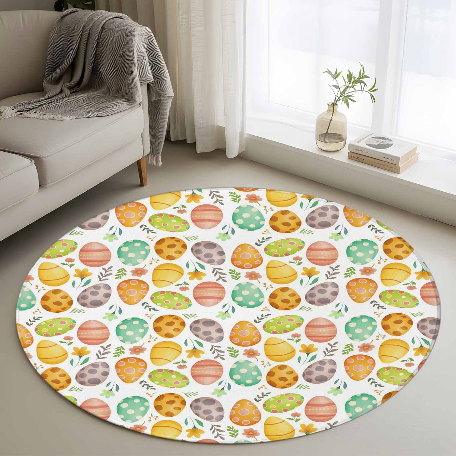 Easter Eggs 3ft Area Rug, Colorful Eggs Spring Flowers Leaves Retro ...