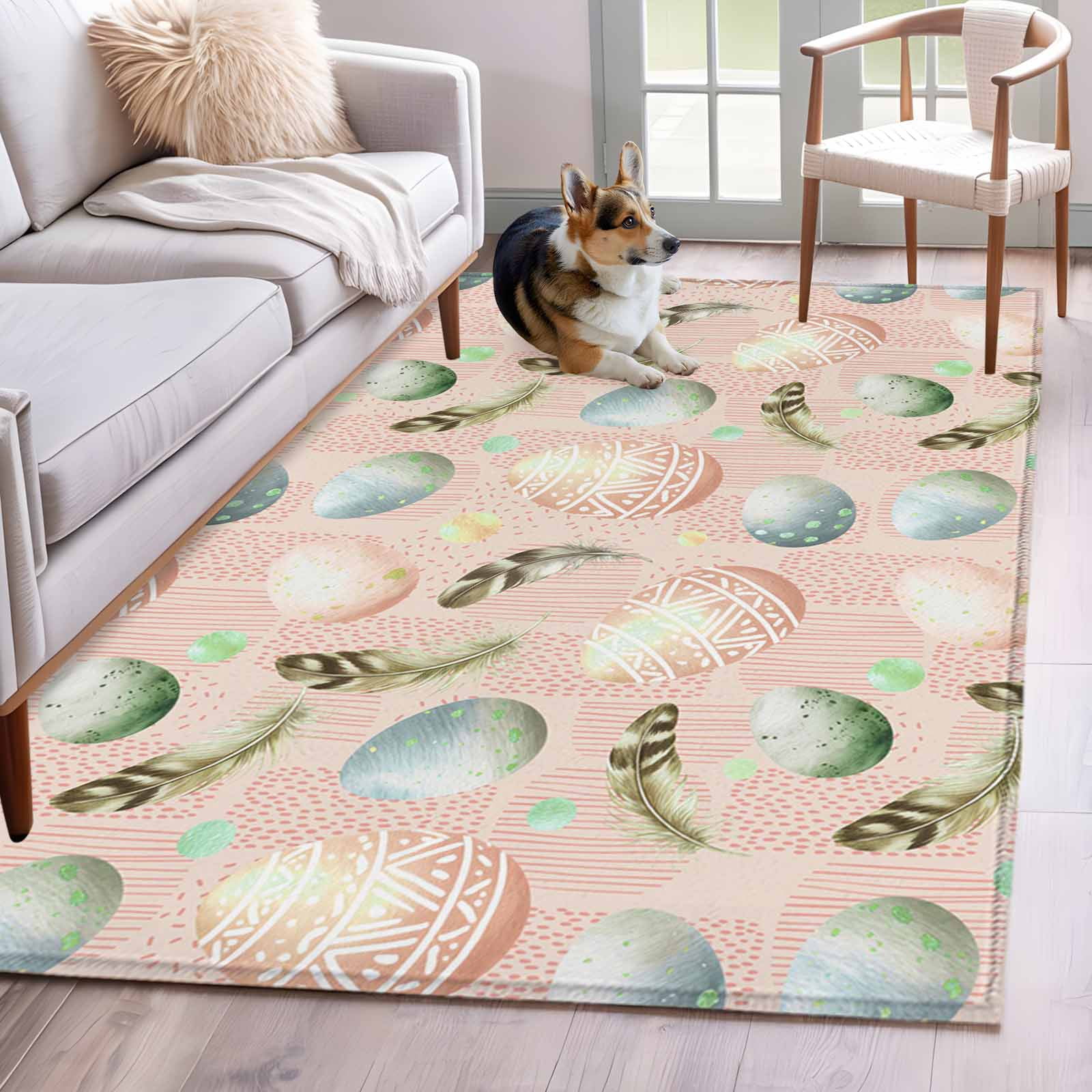 Easter Eggs Area Rug 4x6 Washable Rug Non Slip Spring Ethnic Colorful ...