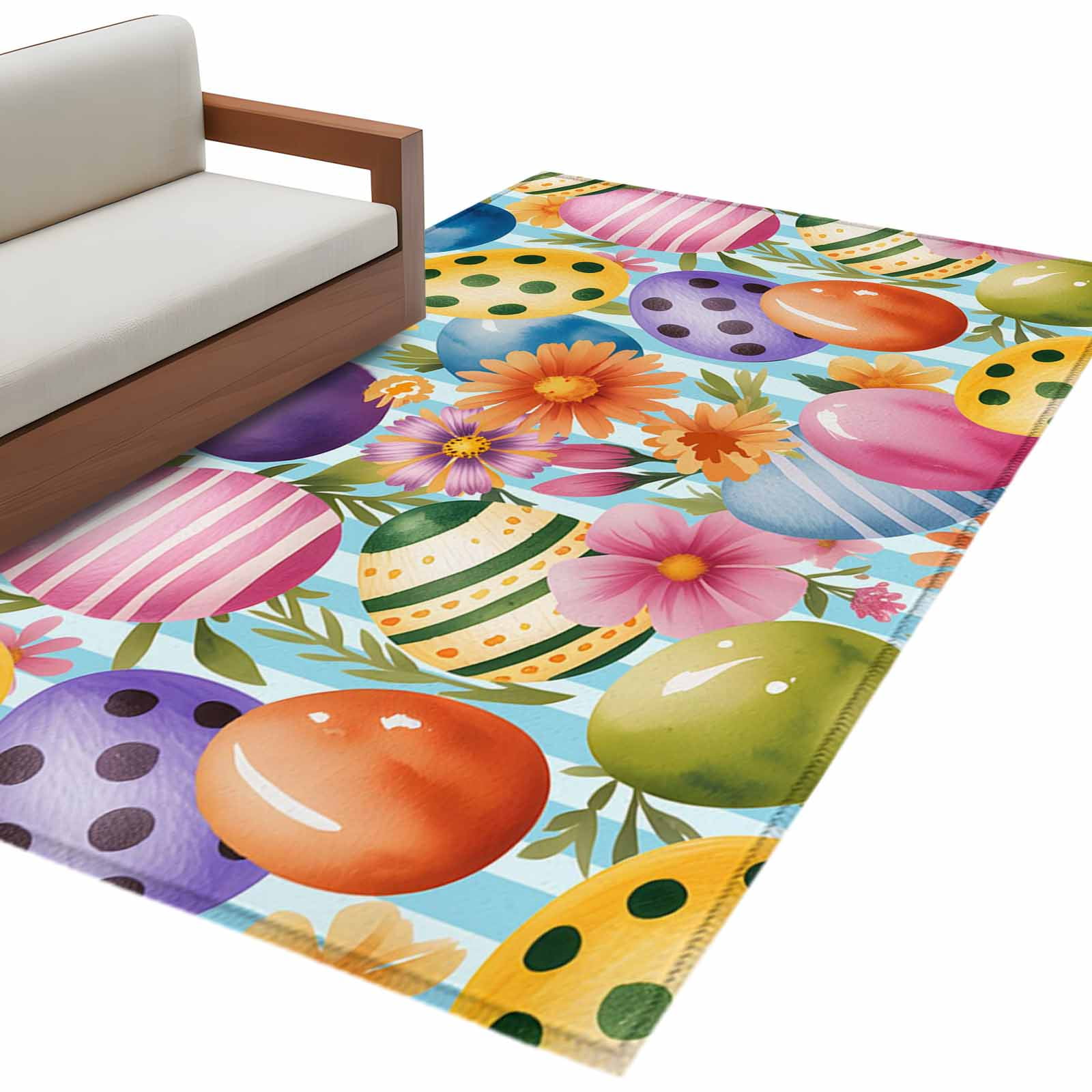 Easter Eggs Area Rugs 2.7x5ft Spring Green Blue Pink Eggs Floral Blue ...