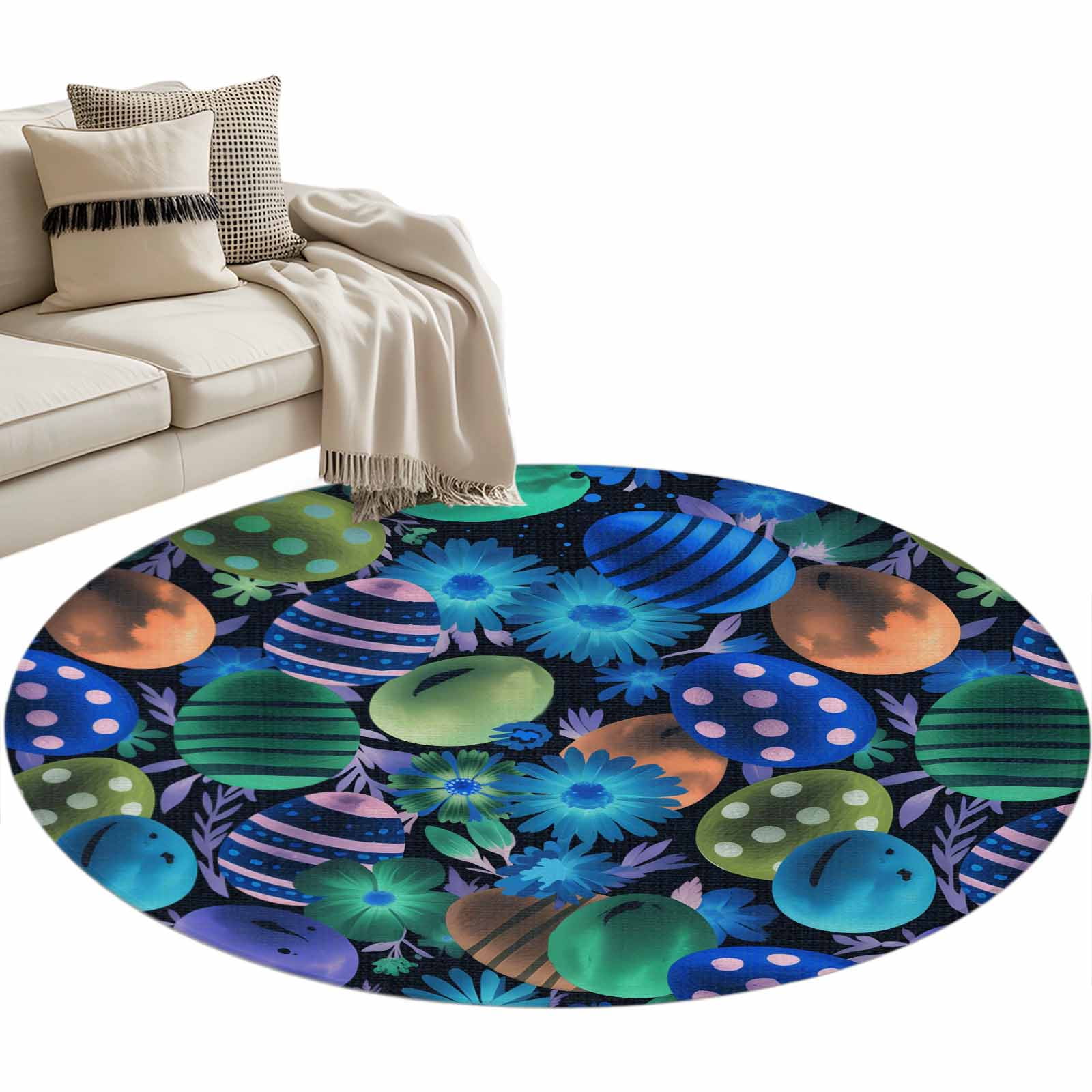 Easter Eggs Area Rugs 4ft Spring Green Blue Pink Dots Stripes Eggs ...
