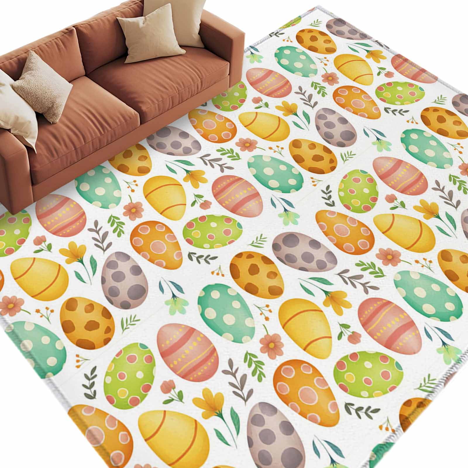 Easter Eggs Area Rugs 5x7ft Spring Yellow Orange Green Eggs Floral Leaf ...