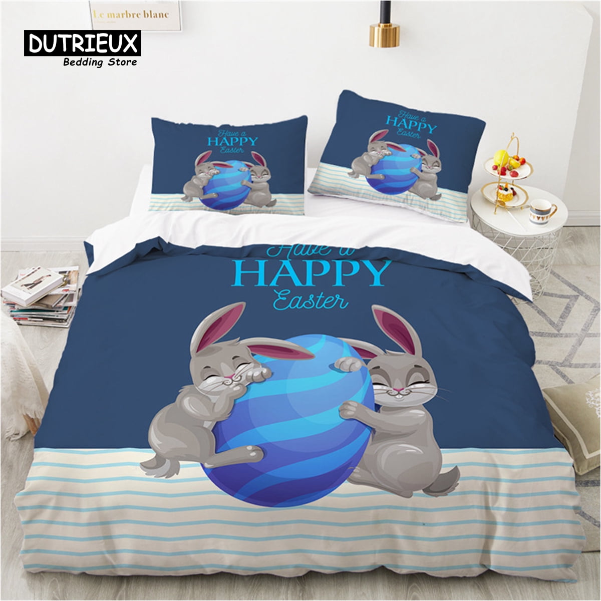 Easter Eggs Bedding Set King Size Cartoon Rabbit Duvet Cover With ...