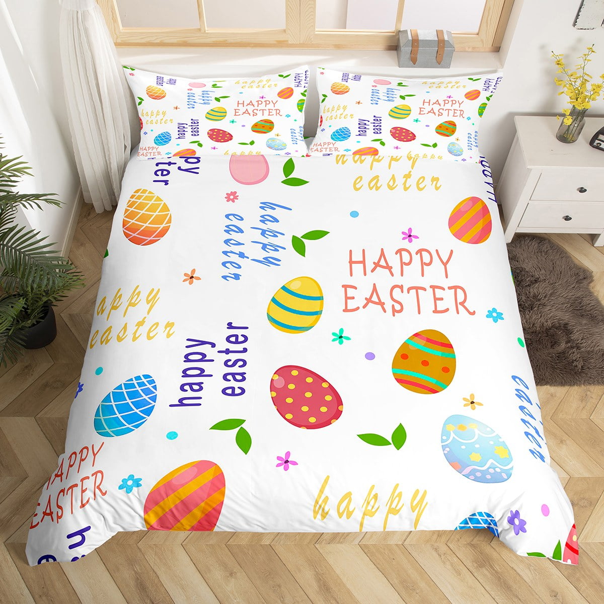 Easter Eggs Bedding Set Queen Size Easter Decorations Duvet Cover for ...