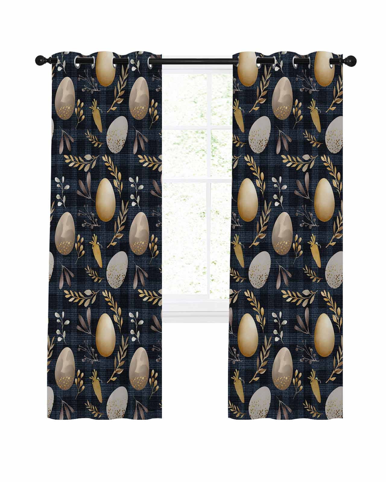 Easter Eggs Blackout Curtains for Bedroom Living Room, Spring Gold ...