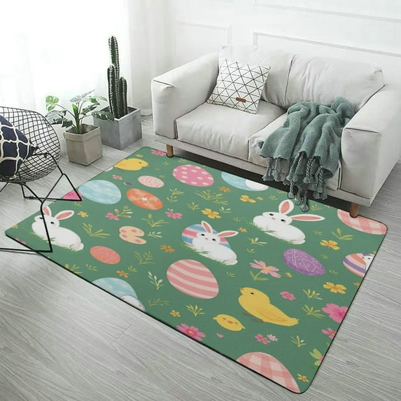 Easter Eggs Bunnies Chicks Flowers Carpet Rug for Living Room Bedroom ...