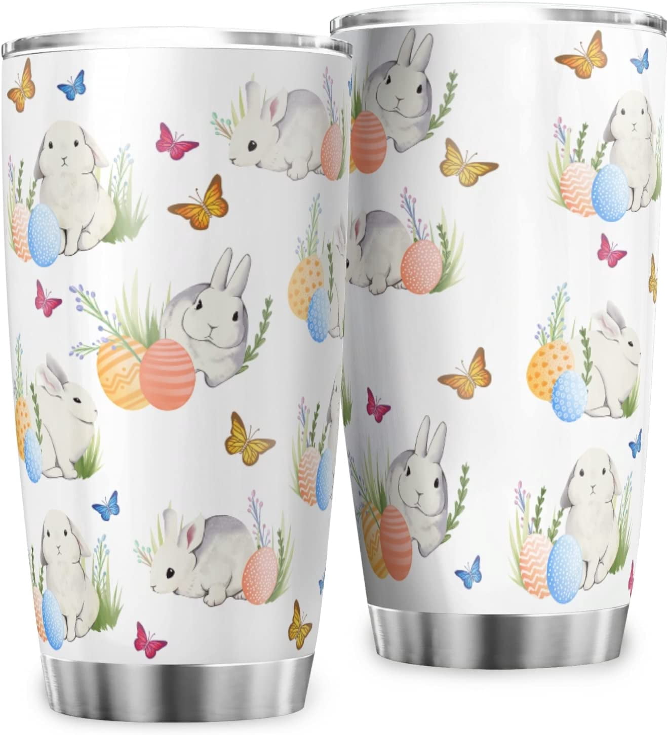 Easter Eggs and Bunnies Tumbler With Flip Lid Stainless Steel Coffee ...