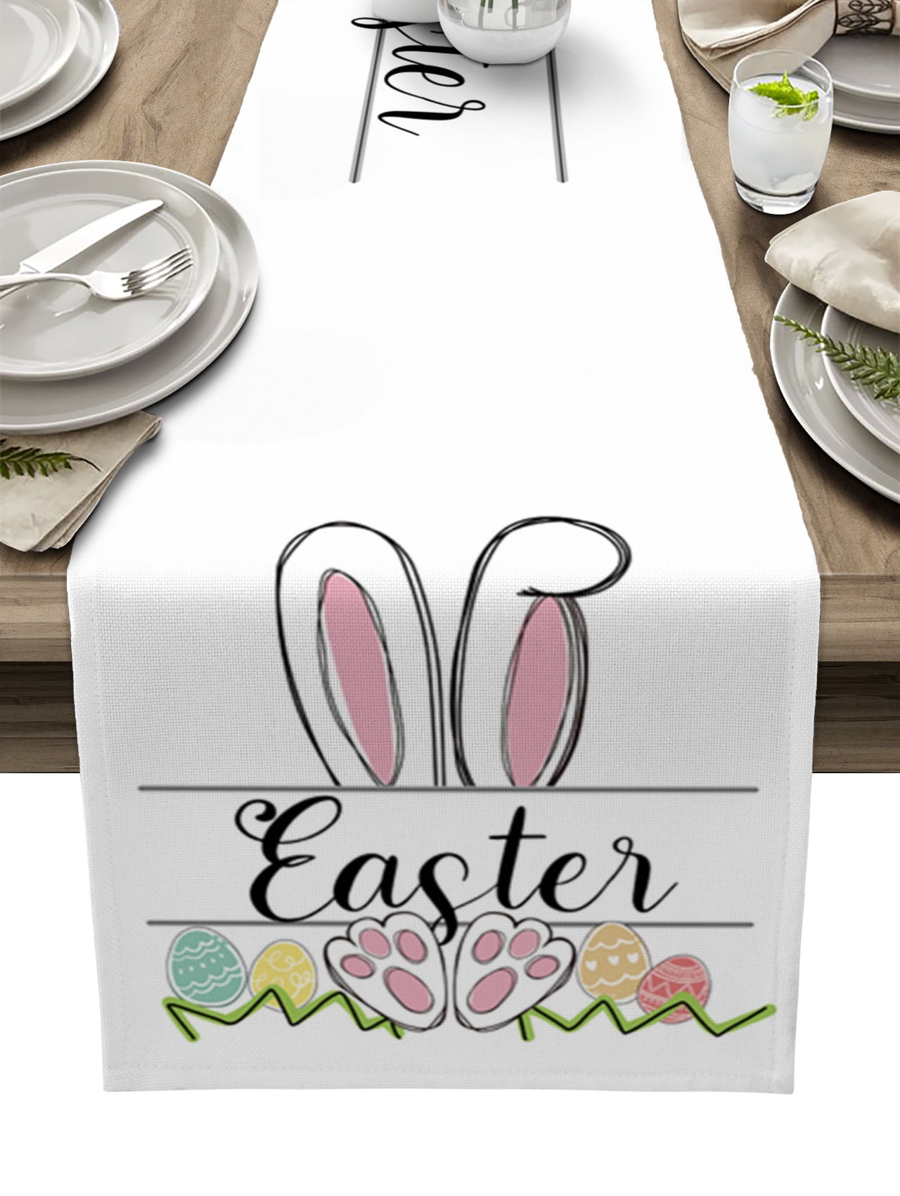 Easter Eggs Bunny Ears Pink Plaid Table Runner Wedding r Table Cover ...