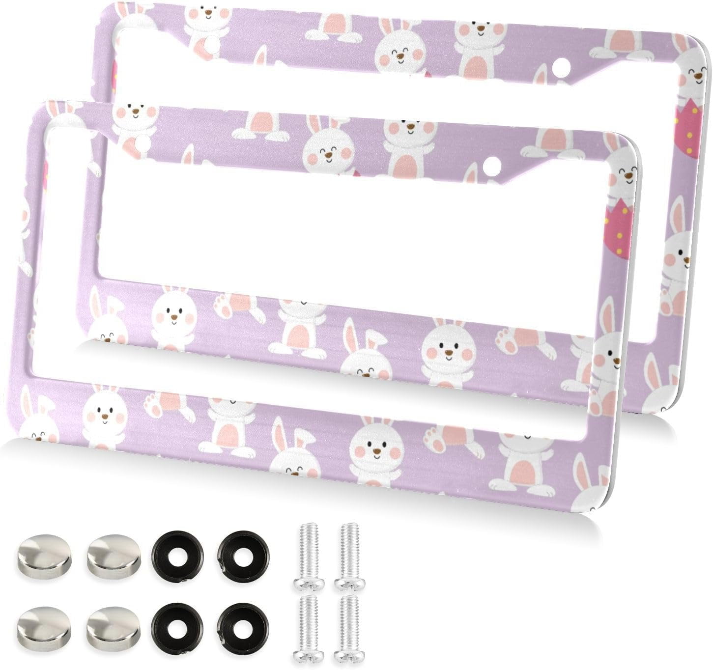 Easter Eggs and Bunny License Plate Frame - 2 Pack Universal Stainless ...