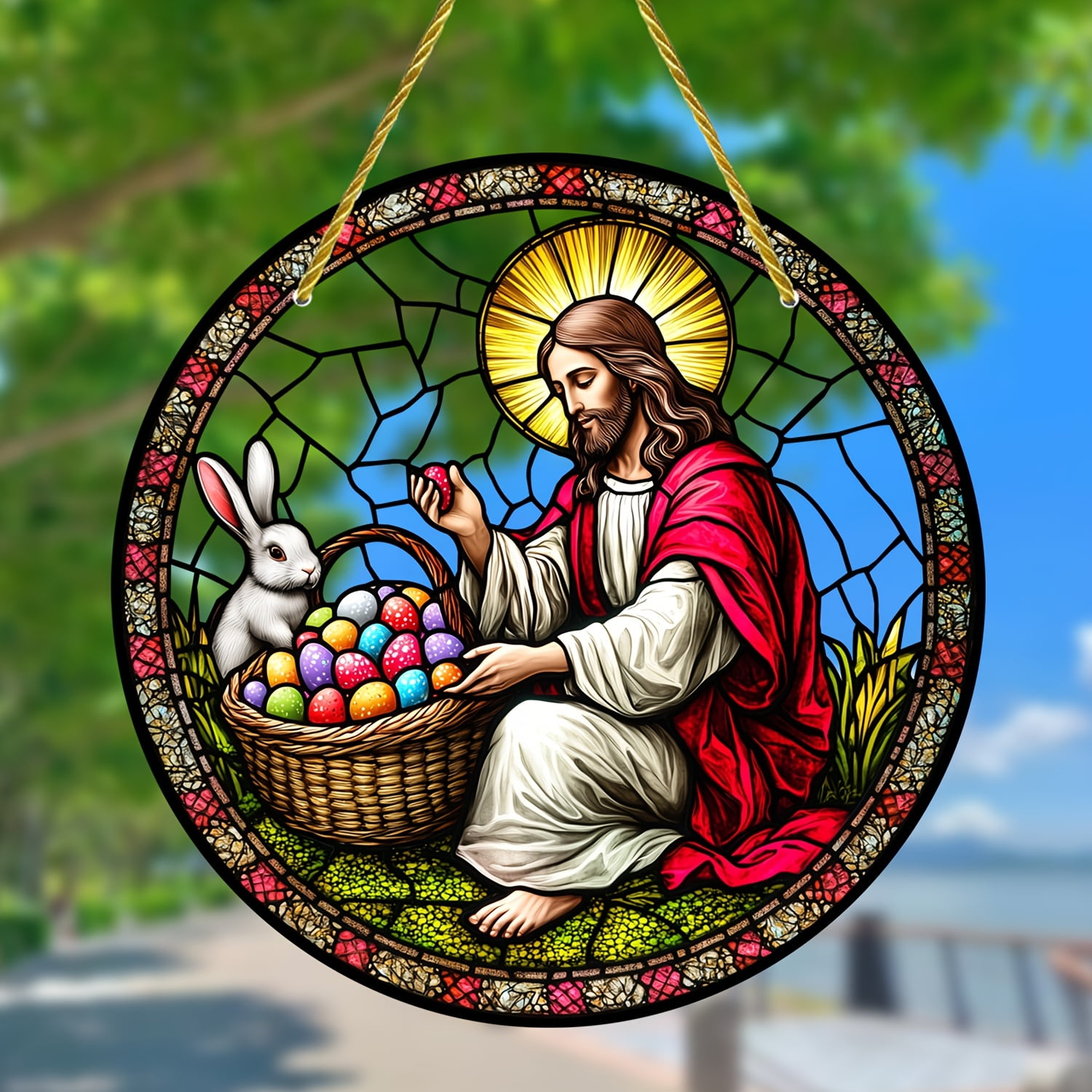 Easter Eggs and Bunny Light Trap - 8-inch round acrylic window hanging ...