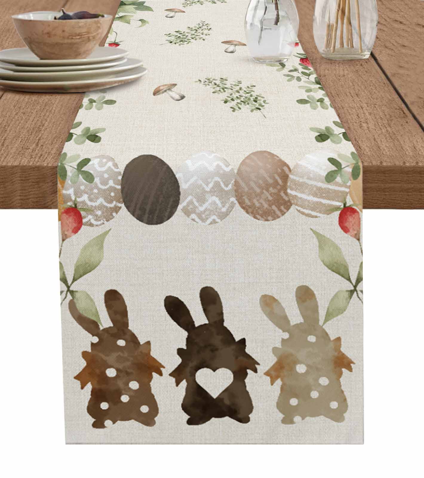 Easter Eggs Bunny Polka Dots Retro Style Table Runner Cotton Linen ...