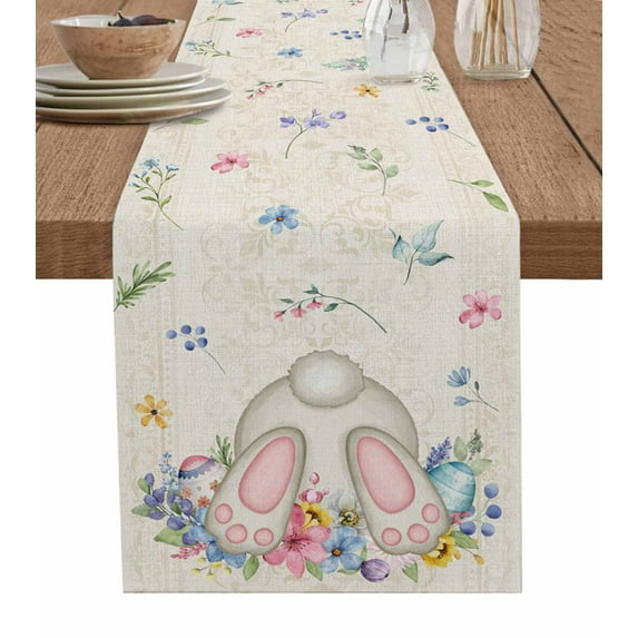 Easter Eggs Bunny Tail Spring Flowers Table Runner Kitchen Dining Table ...