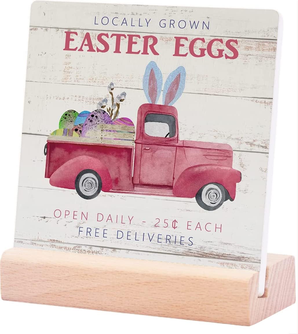 Easter Eggs Ceramic Table Sign Plaque Rustic Easter Bunny Red Truck ...