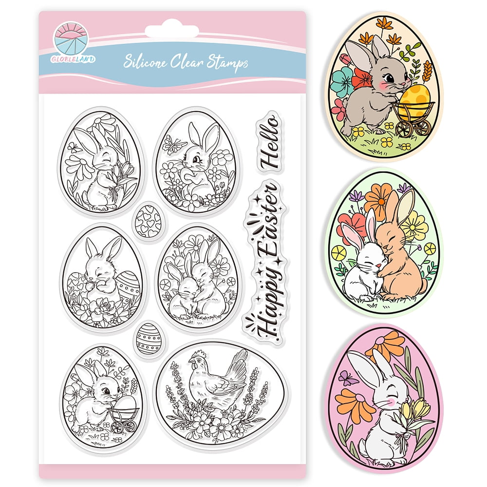 Easter Eggs Clear Stamps for Card Making Easter Bunny Silicone Stamp ...