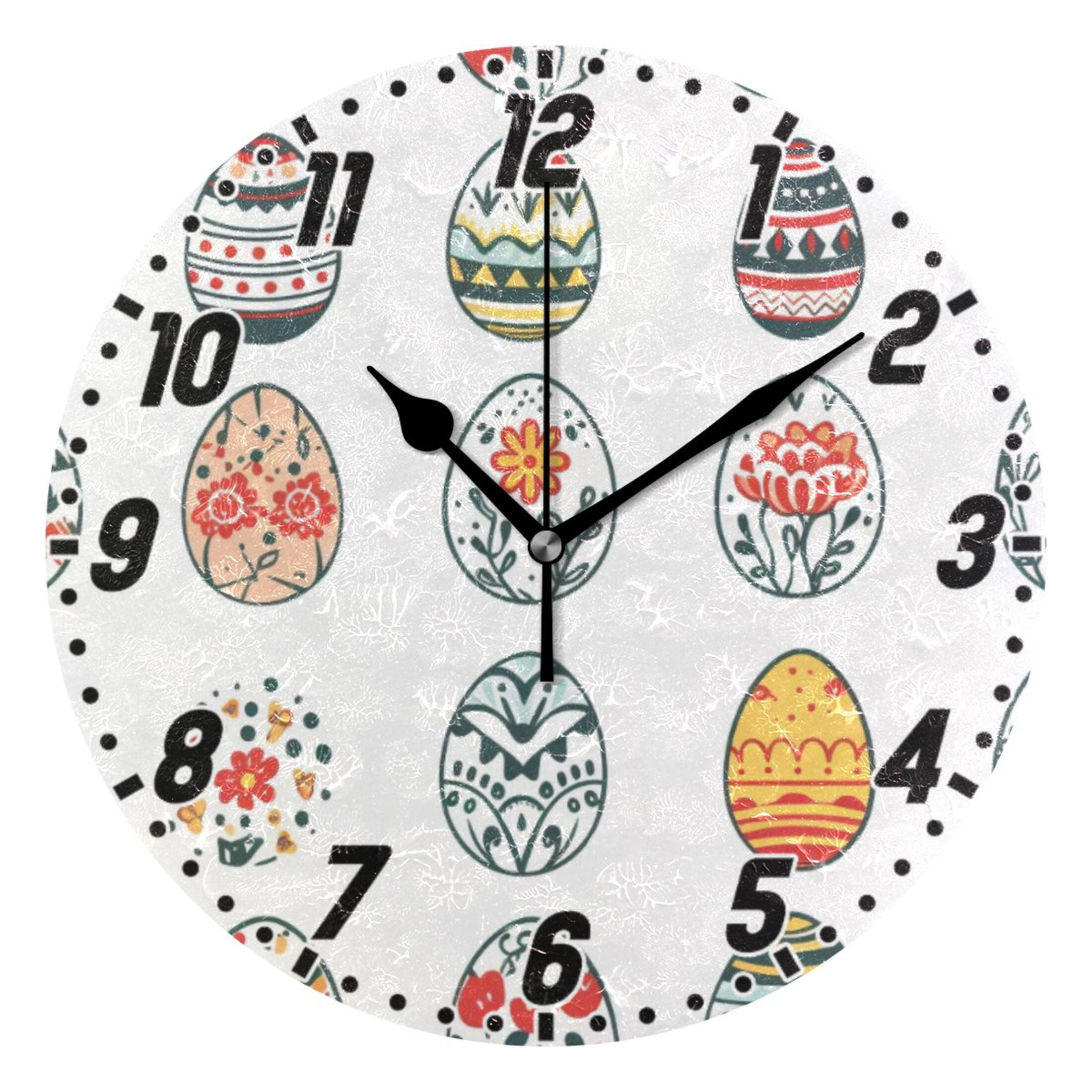Easter Eggs Clipart Wall Clock 9.8 inch Battery Operated Clocks Non ...