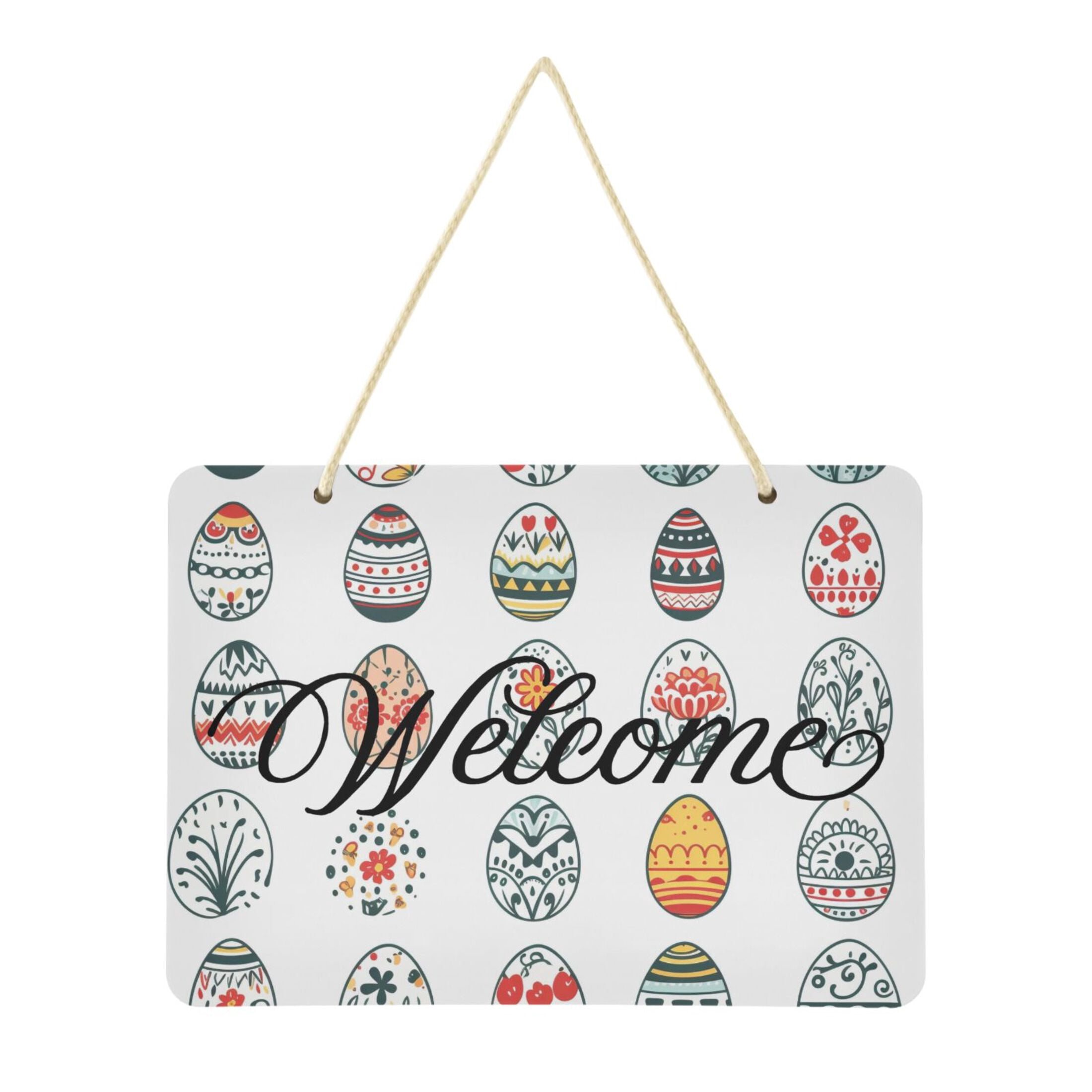 Easter Eggs Clipart Welcome Sign Front Door PVC 14x10 inch Hanger Hello ...