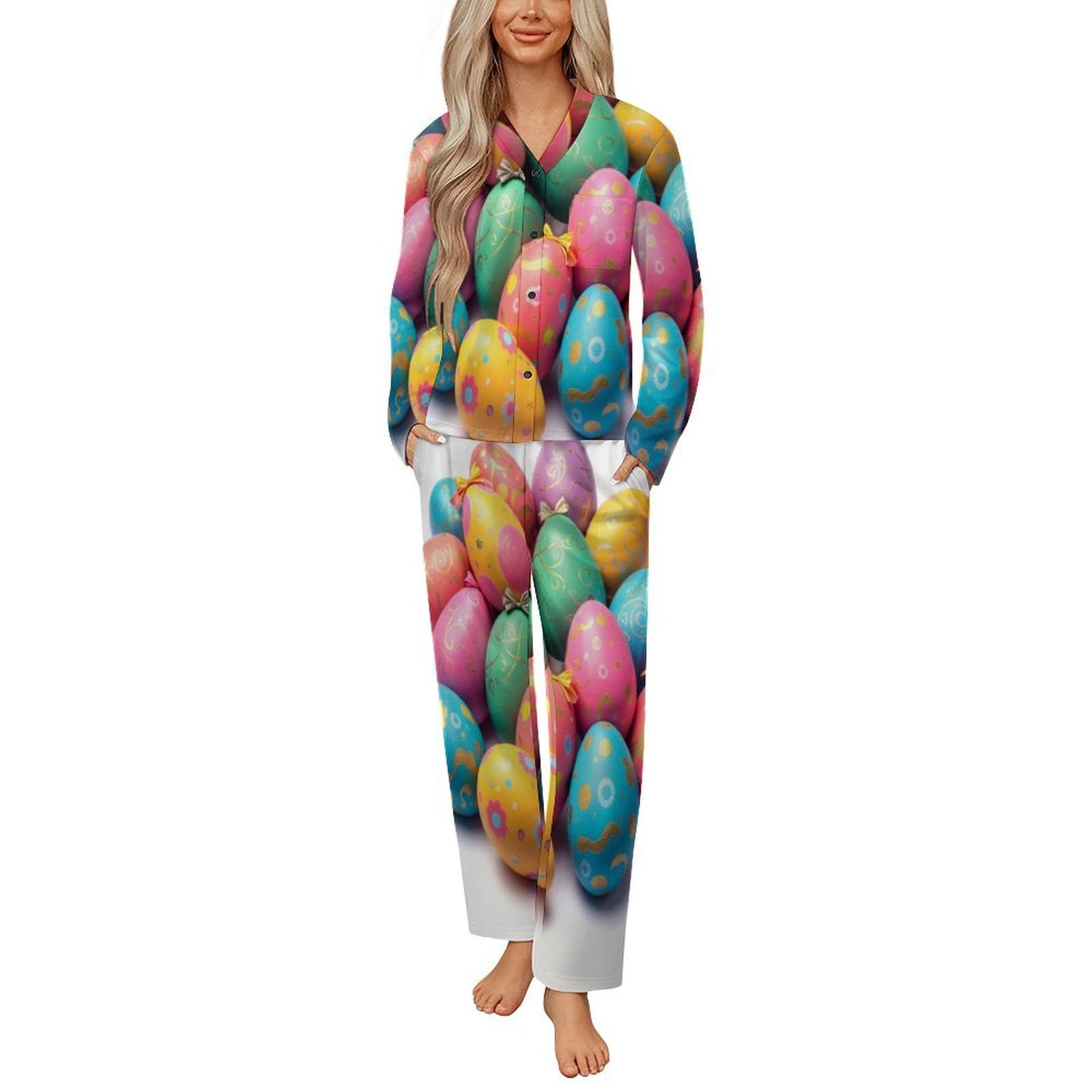 Easter Eggs Colorful And Festive Womens Pyjamas Set Button Up Pyjamas ...