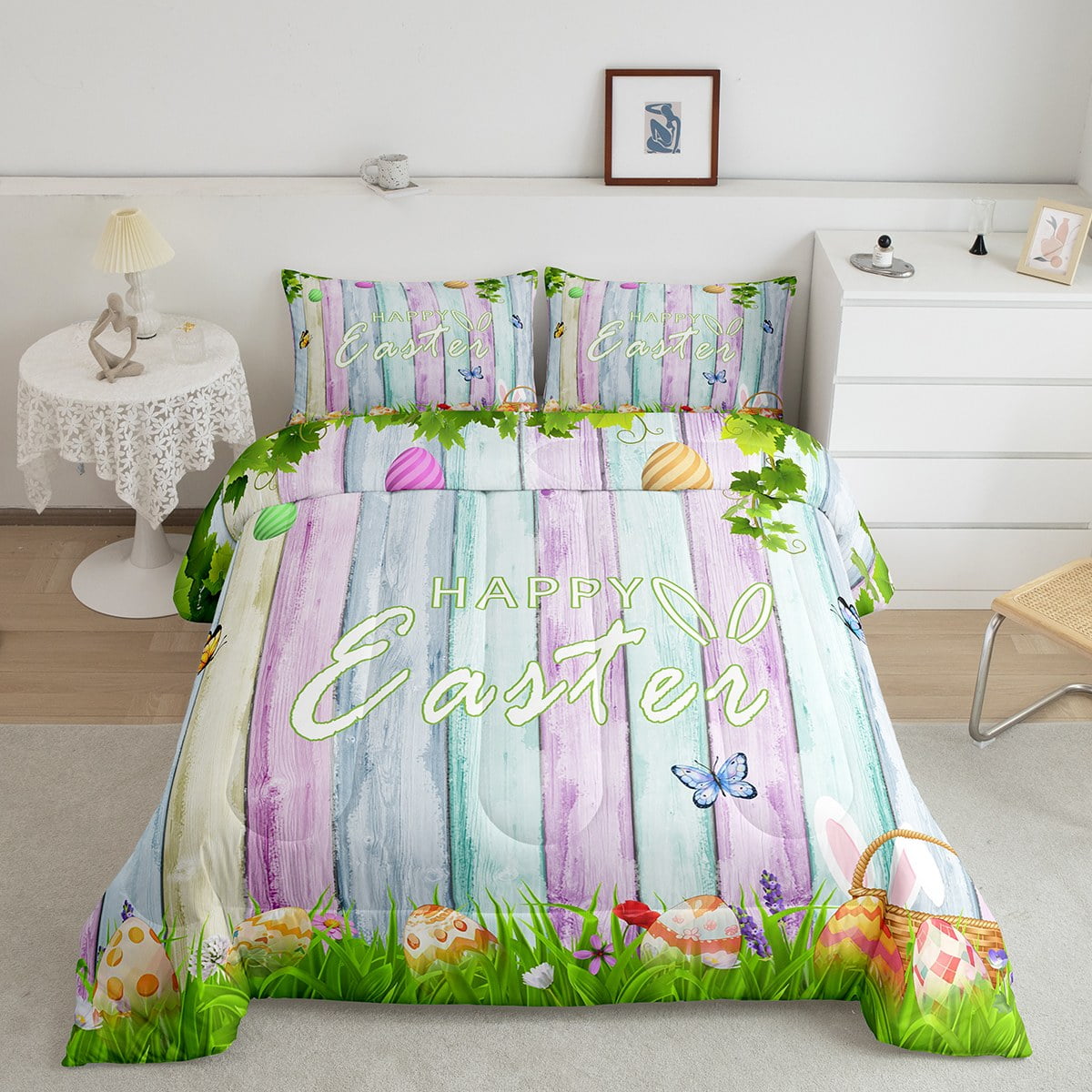 Easter Eggs Comforter Set 3 Piece Easter Decoration Bedding Full Size ...