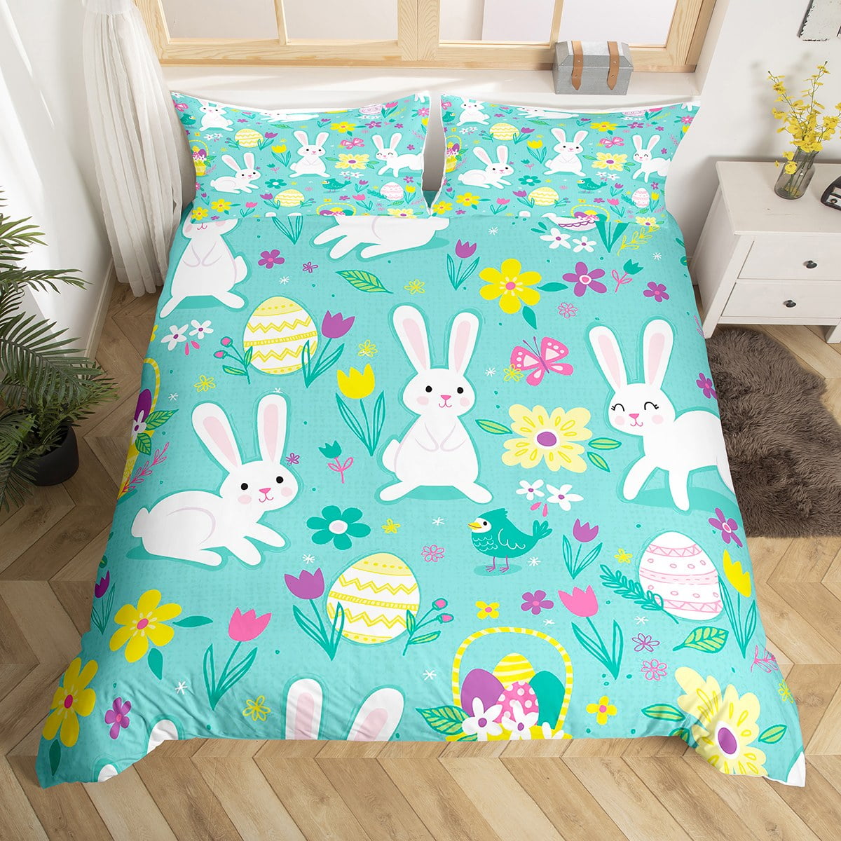 Easter Eggs Decor Kawaii Bedding Sets King,Rainbow Easter Egg Comforter ...