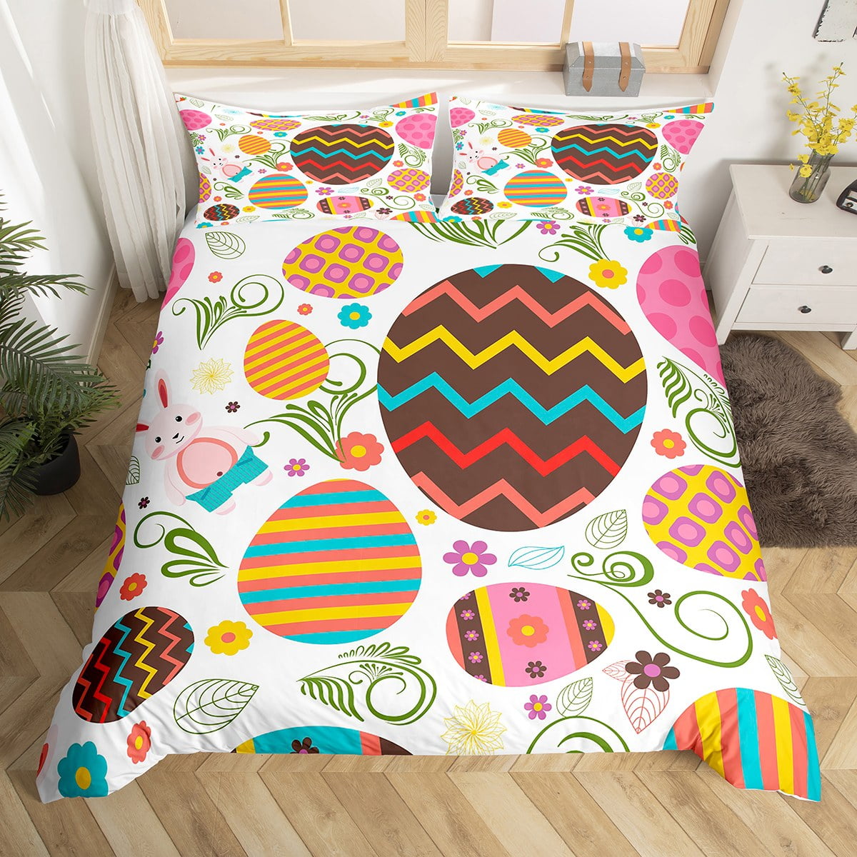 Easter Eggs Decor Kawaii Bedding Sets King,Rainbow Easter Egg Comforter ...