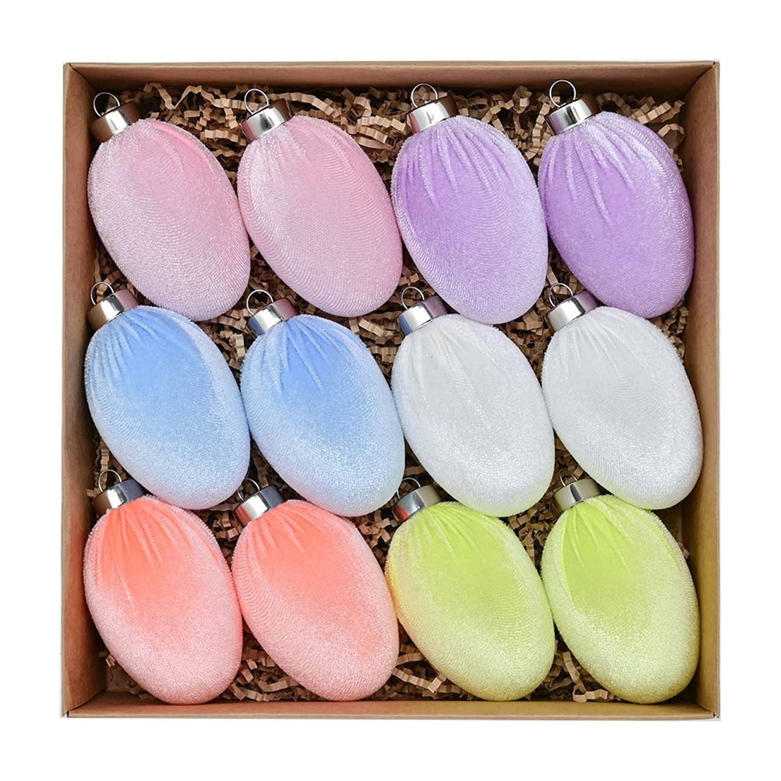 Easter Eggs Decorations With Velvet Balls, 12Pc Set And Plastic ...