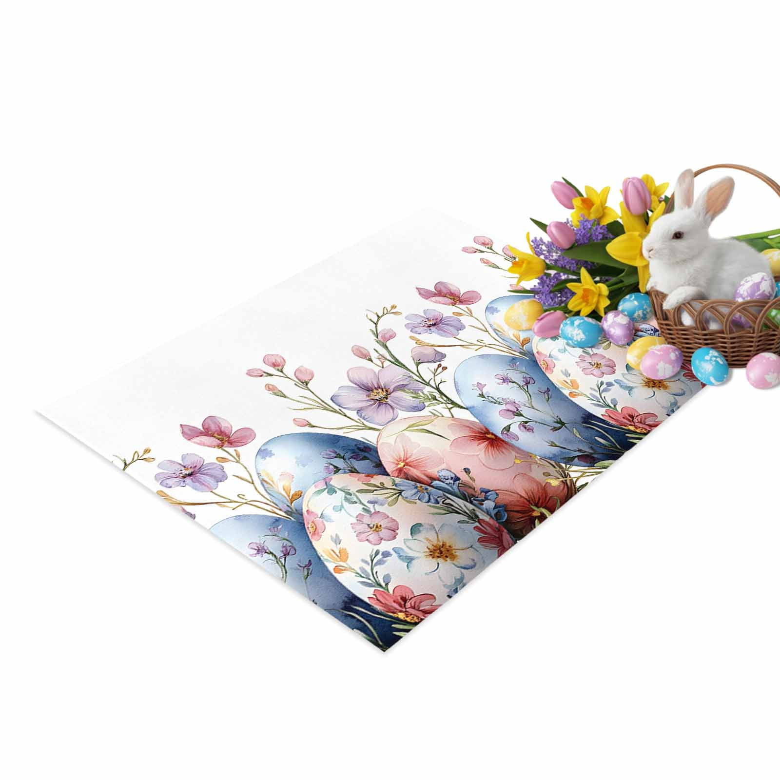 Easter Eggs Door Mat Watercolor Spring Pink Blue Eggs with Pink Purple ...