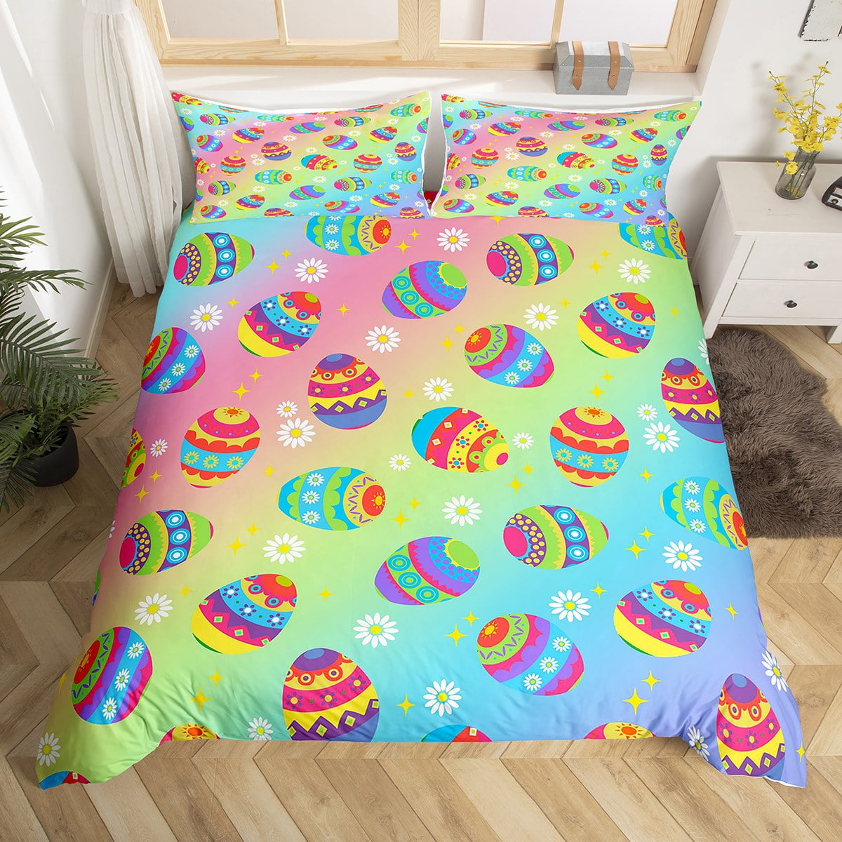 Easter Eggs Duvet Cover Gradient Rainbow Kawaii Bedding Set,Happy ...