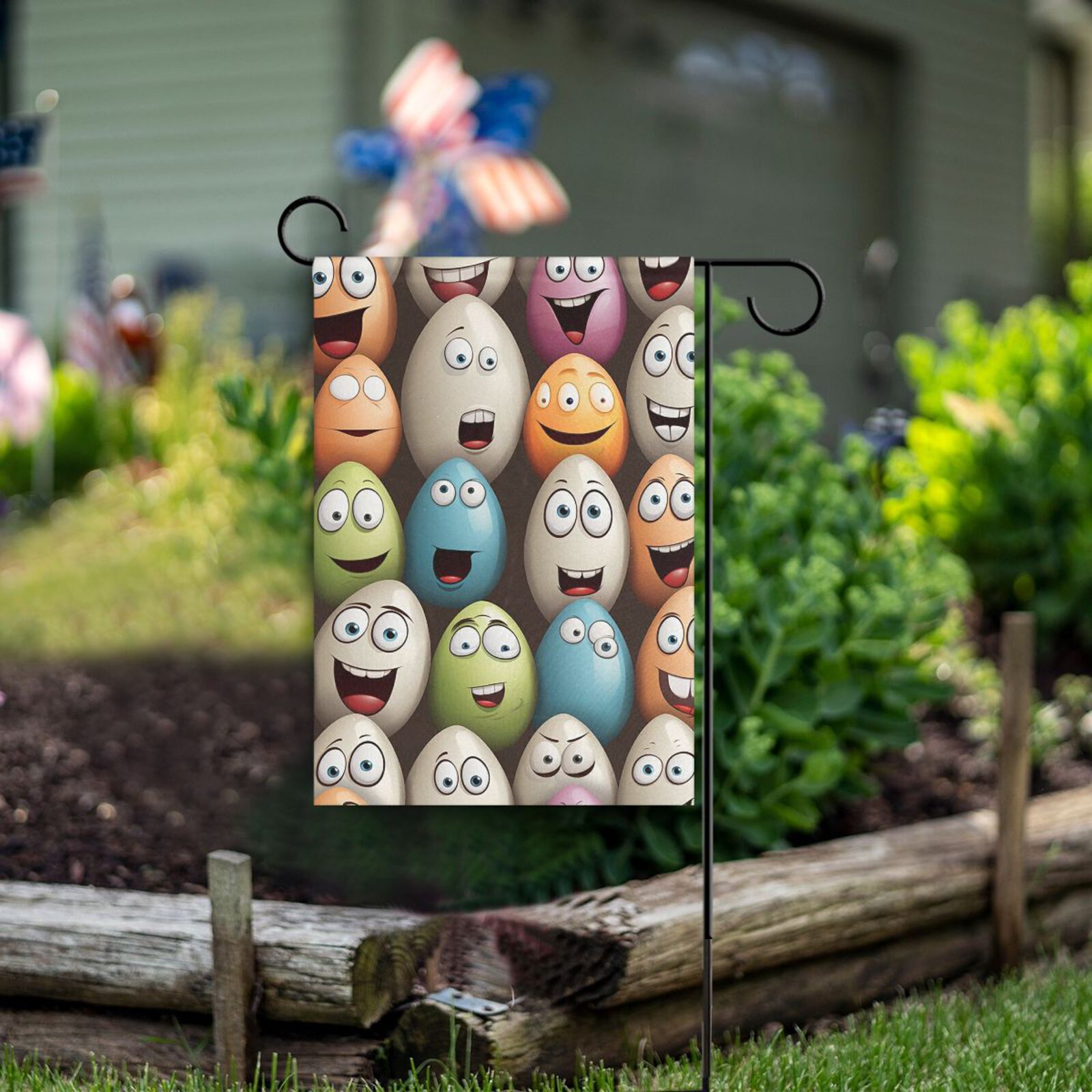 Easter Eggs Face Garden Flag Double Sided Outdoor Banners for Courtyard ...