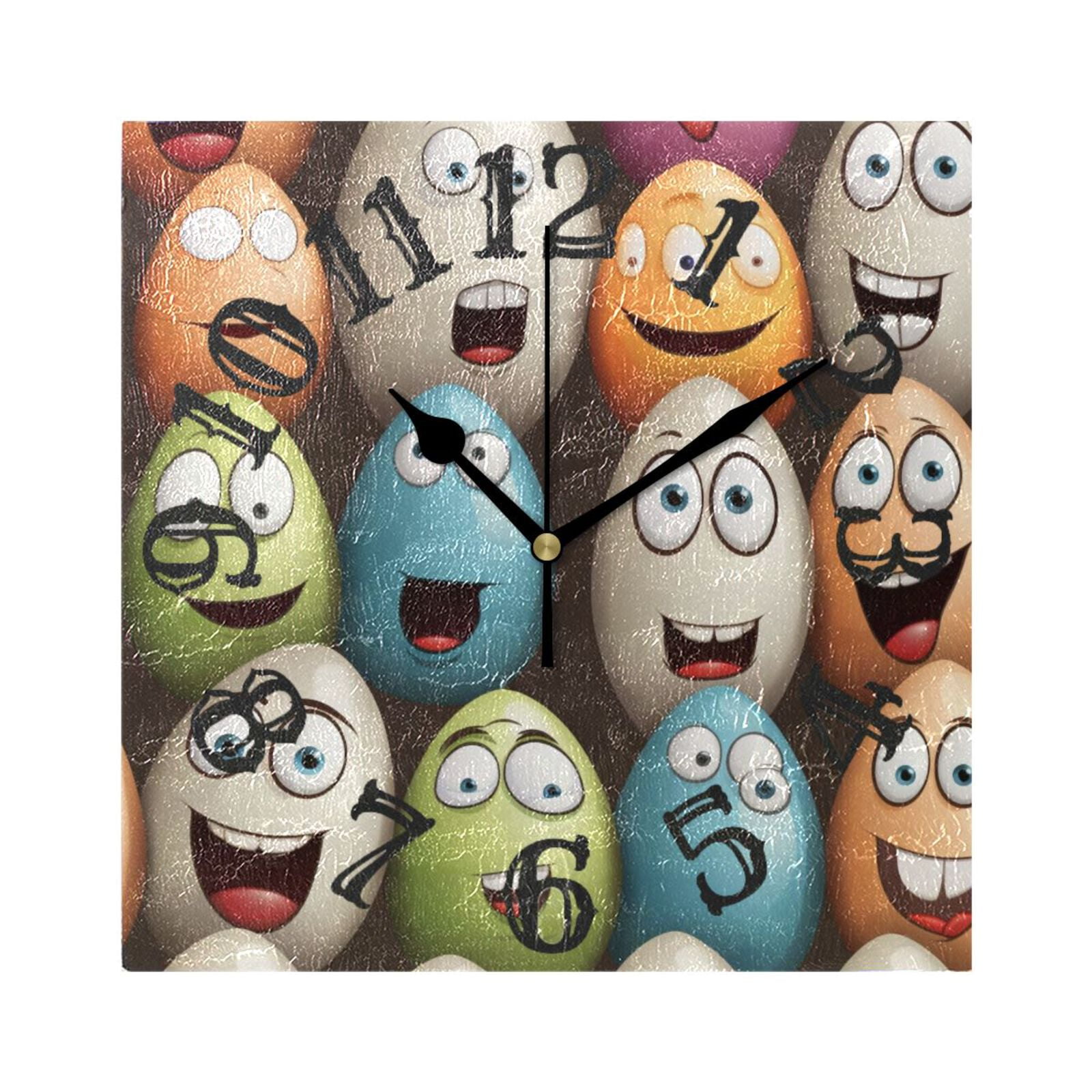 Easter Eggs Face Wall Clock Square Silent Non Ticking Battery Operated ...
