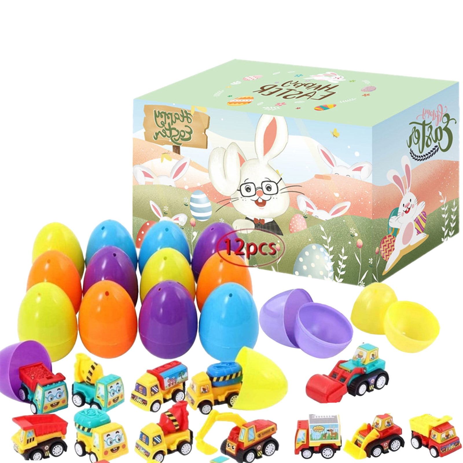 Easter Eggs Filled with Toy Cars, 12 Pcs Easter Eggs with Mini Pull ...