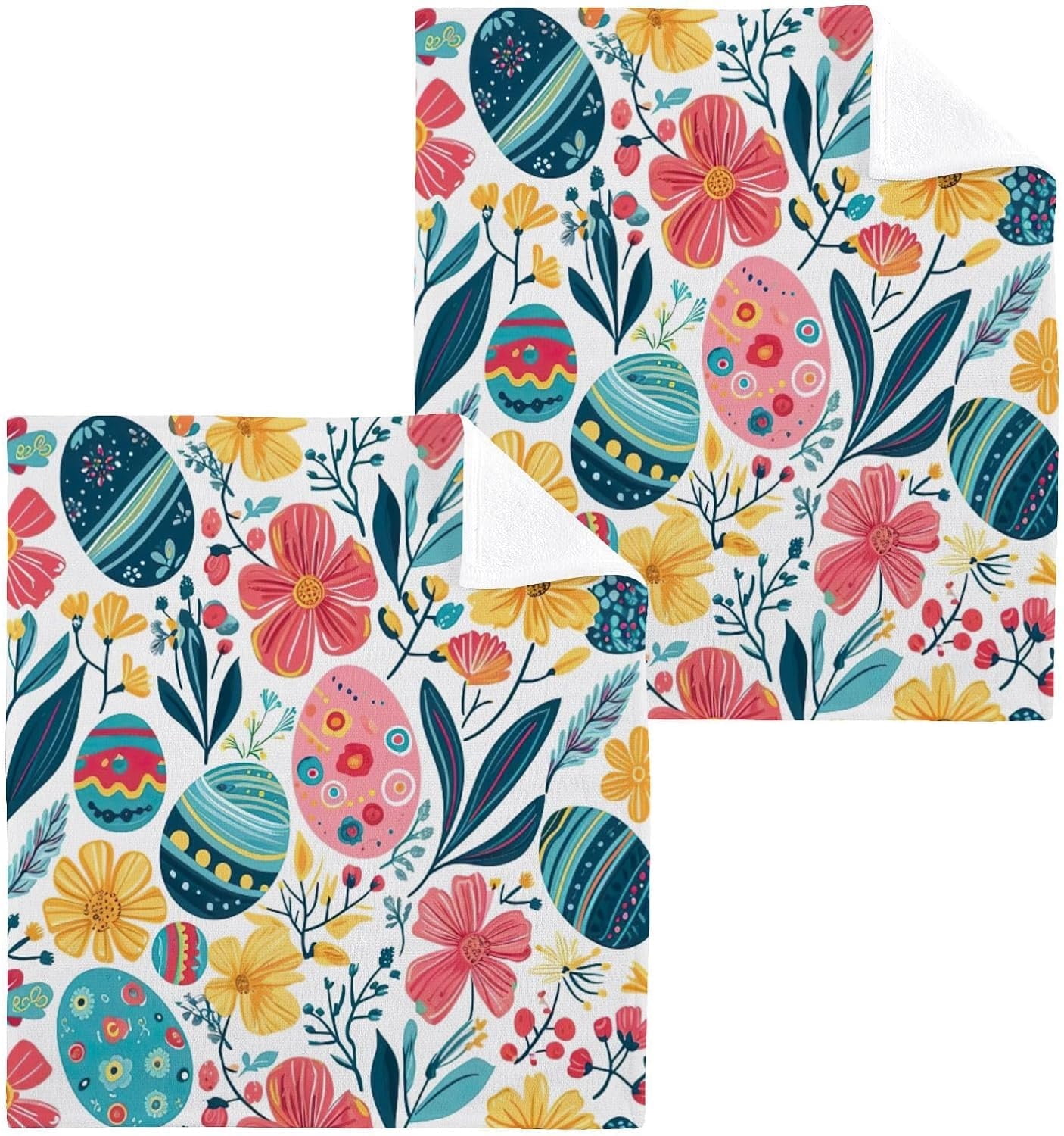 Easter Eggs Flower Washcloths Set of 6-12 x 12 inch Pure Cotton Wash ...