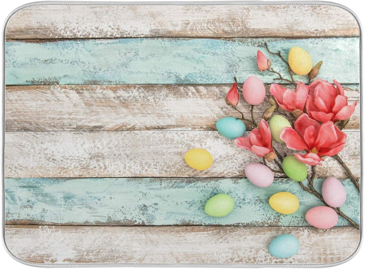 Easter Eggs Flowers Decoration Wooden Dish Drying Mat for Kitchen ...
