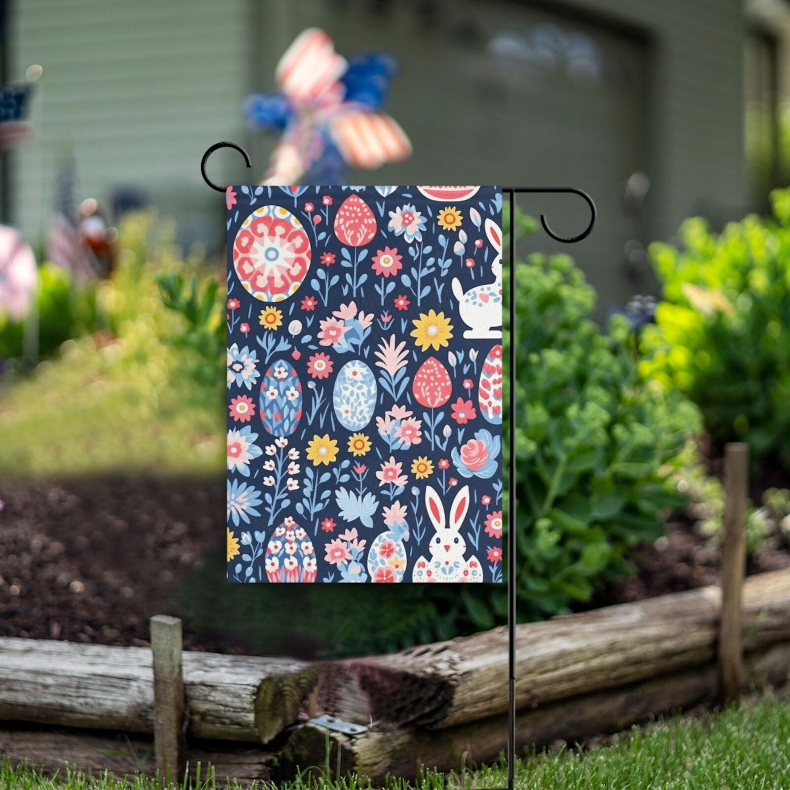 Easter Eggs Flowers Leaves Garden Flag Double Sided Outdoor Banners for ...