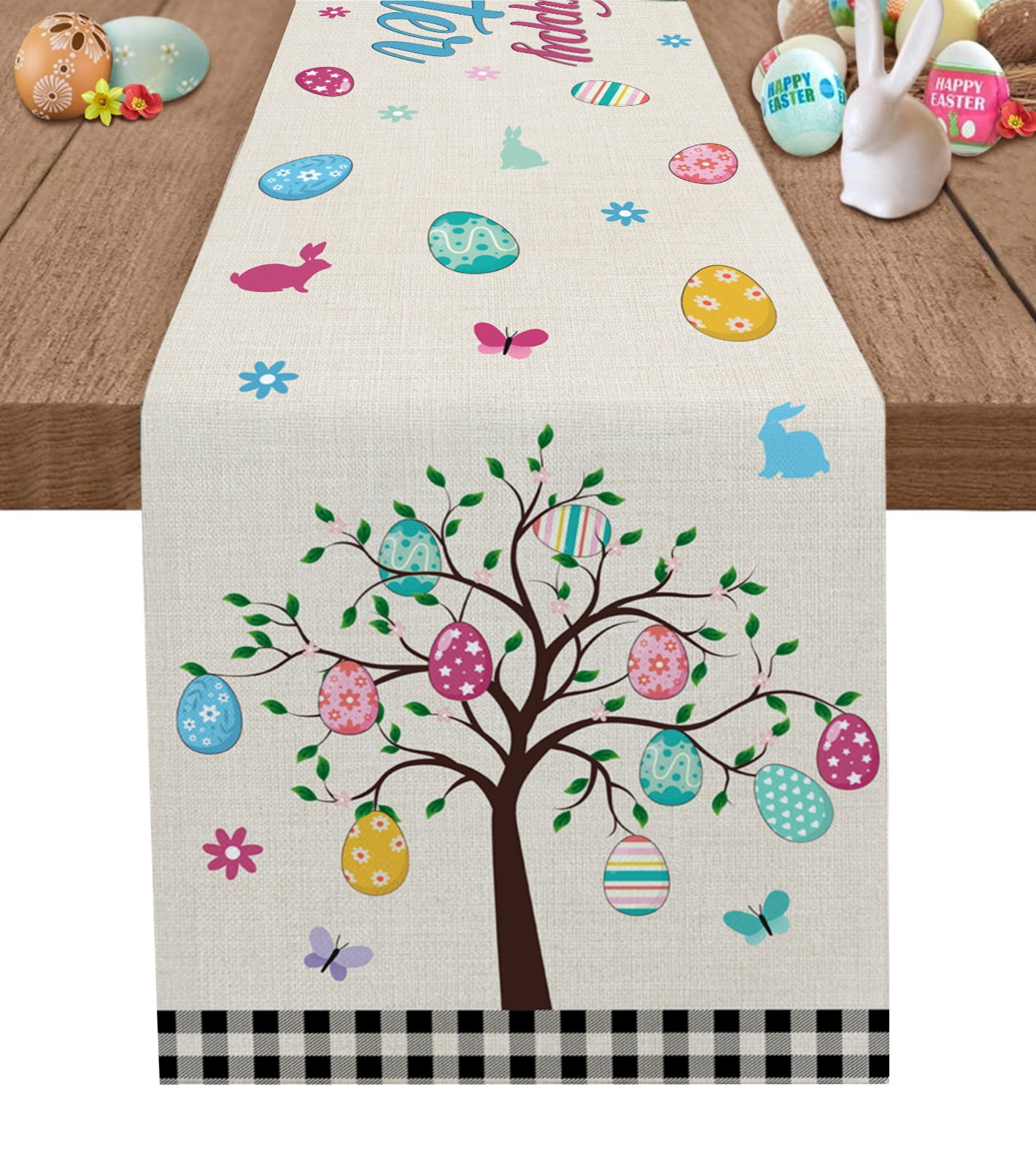 Easter Eggs Green Plaid Daisies Table Runner Modern Tablecloths Home ...