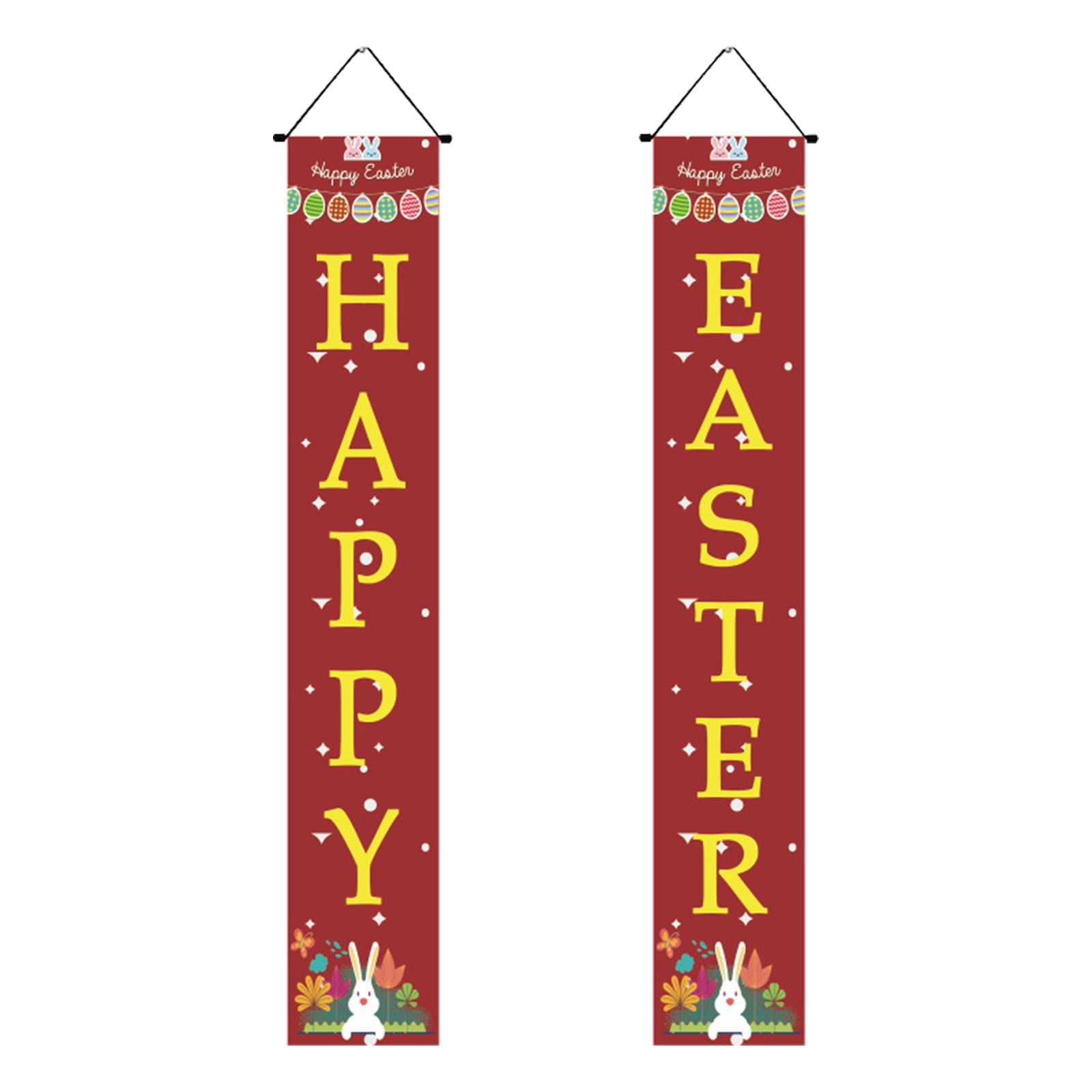 Easter Eggs- Happy Easter Porch Banner Bunny Egg Rabbit Party Front Door Sign Wall Hanging ...