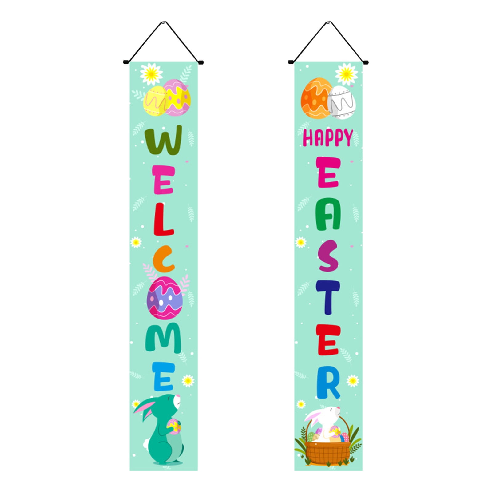 Easter Eggs- Happy Easter Porch Banner Bunny Egg Rabbit Party Front Door Sign Wall Hanging ...
